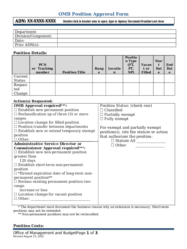 OMB Position Approval - omb alaska Doc Template | pdfFiller