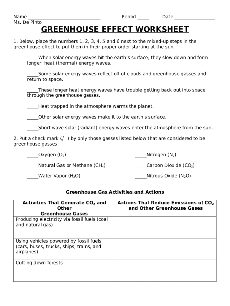 Greenhouse Effect Worksheet Key Doc Template | pdfFiller