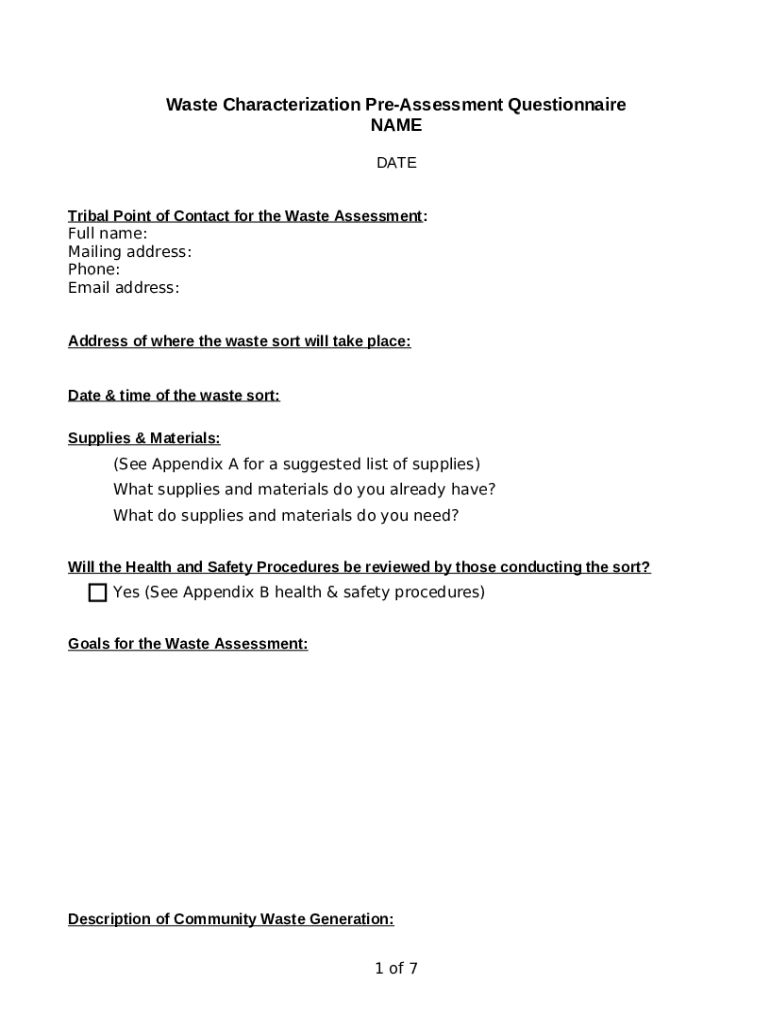 Solid Waste Characterization for Tribal Program Planning Doc Template ...