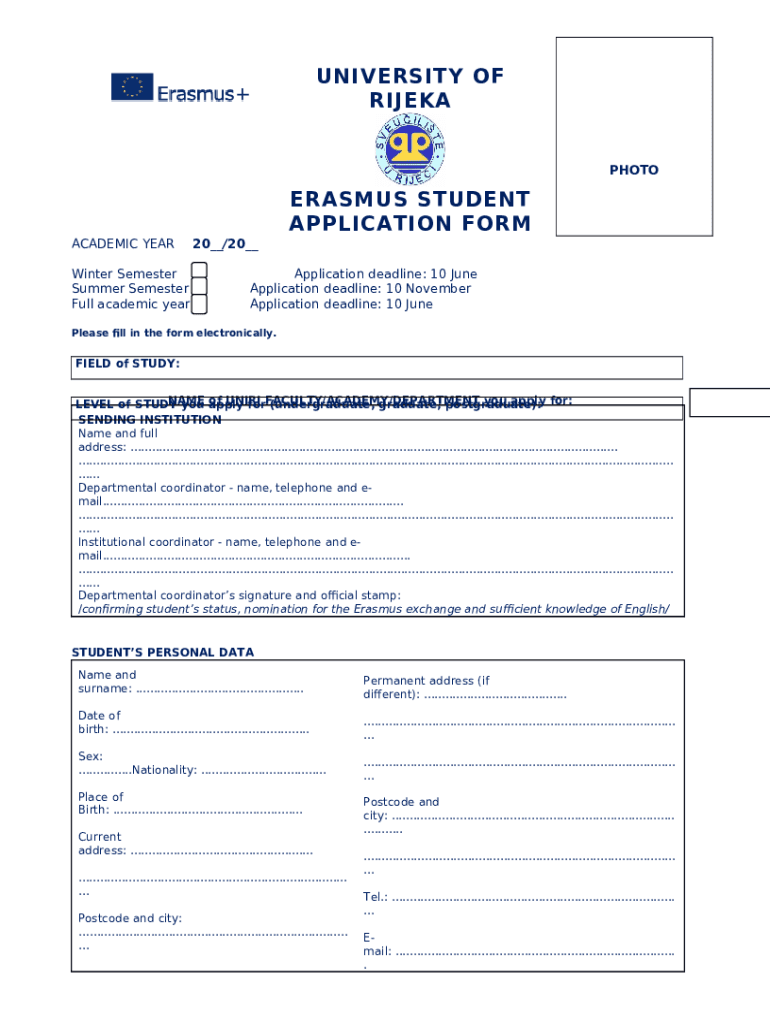 university of rijeka erasmus student application Doc Template | pdfFiller