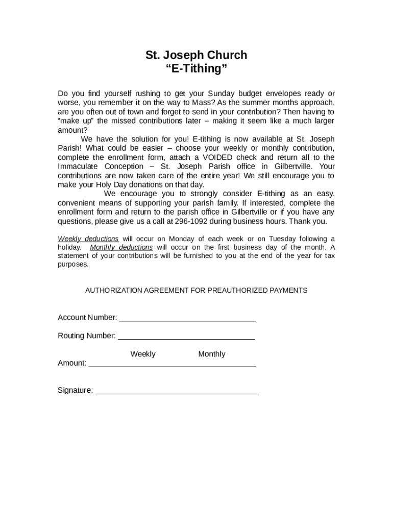 "E-Tithing" Doc Template | pdfFiller