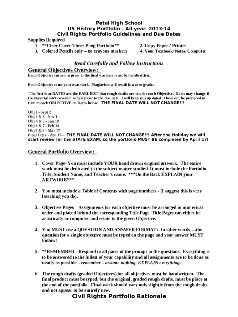 Civil Rights Portfolio Rationale - Studylib Doc Template | pdfFiller