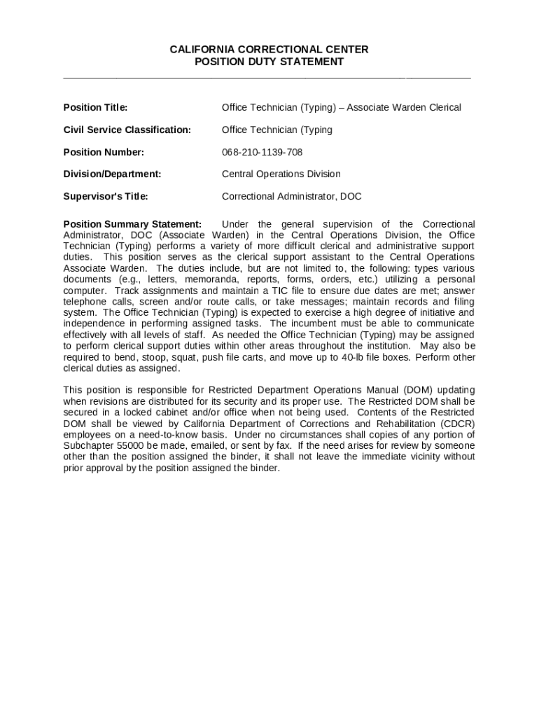 Job Posting: Office Technician (Typing) - Personnel - CA.gov Doc Template | pdfFiller