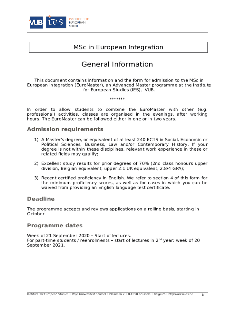 General Ination - Advanced Master in European Integration Doc Template | pdfFiller