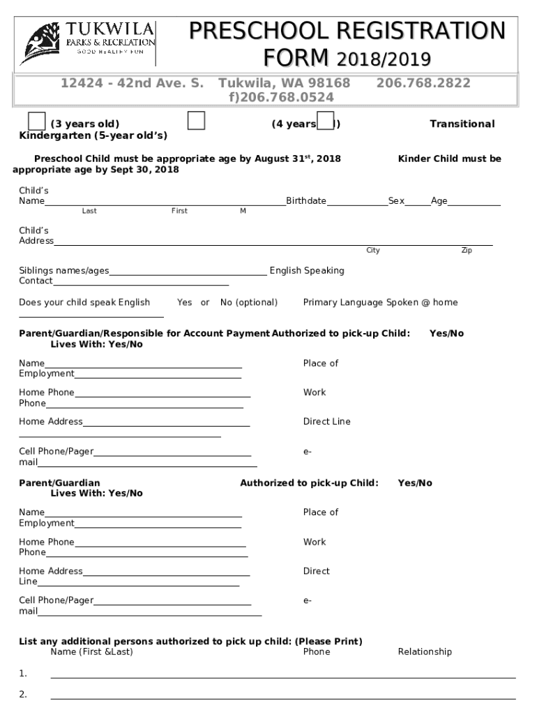 Young Children: Preschool, After School, Enrichment ... Doc Template ...