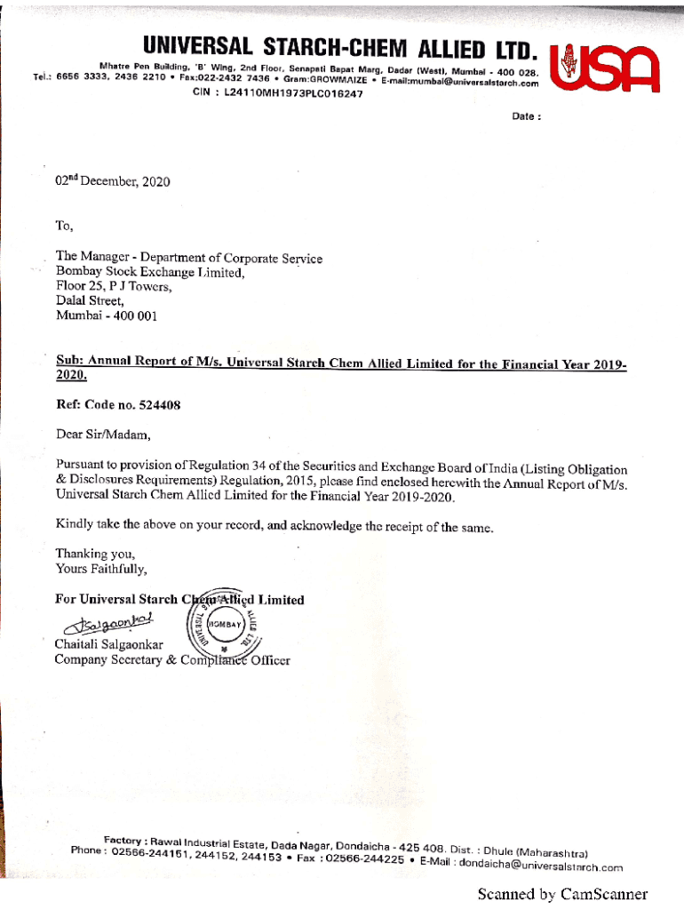 Fillable Online UNIVERSAL STARCH-CHEM ALLIED LTD. a Fax Email Print - pdfFiller