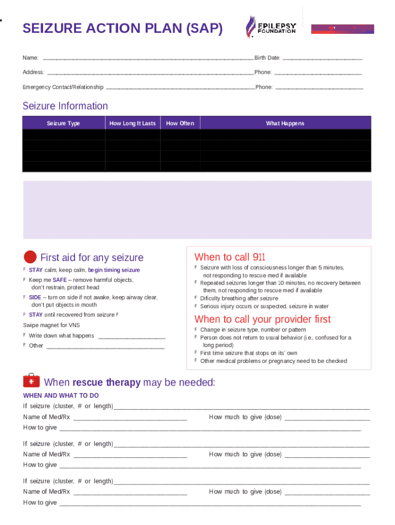 What is a SAP? - Seizure Action Plan Coalition Doc Template | pdfFiller