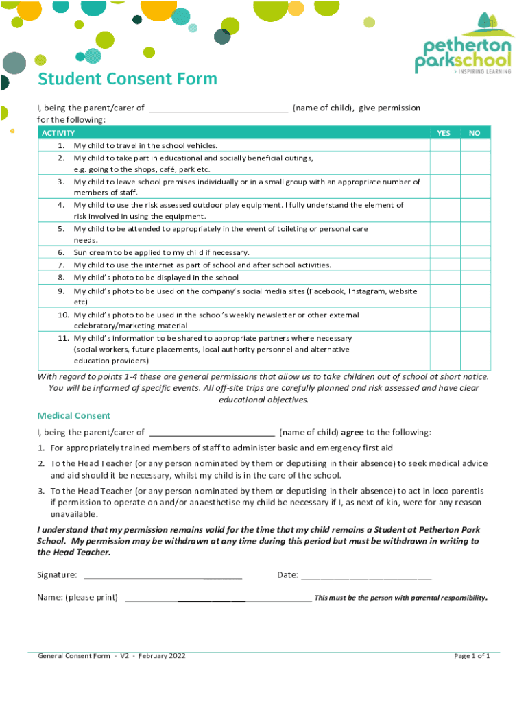 Fillable Online Parent/Carer Informed Consent Form Fax Email Print - pdfFiller