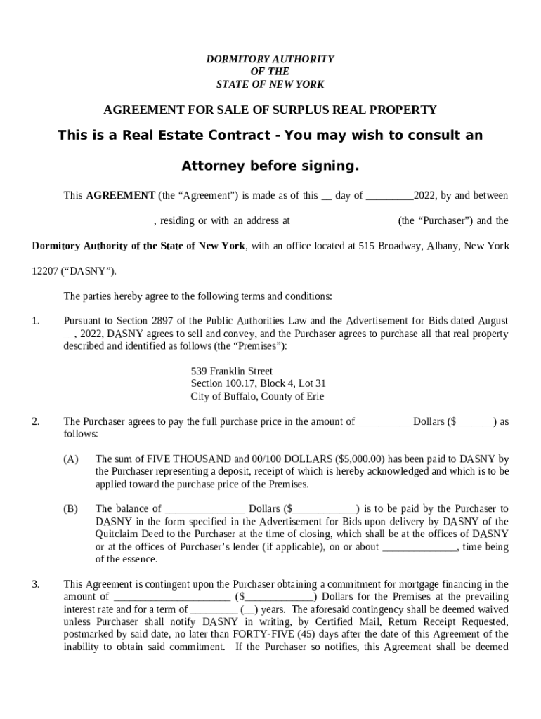 - Agreement for Sale of Surplus Real Property. ... Doc Template | pdfFiller