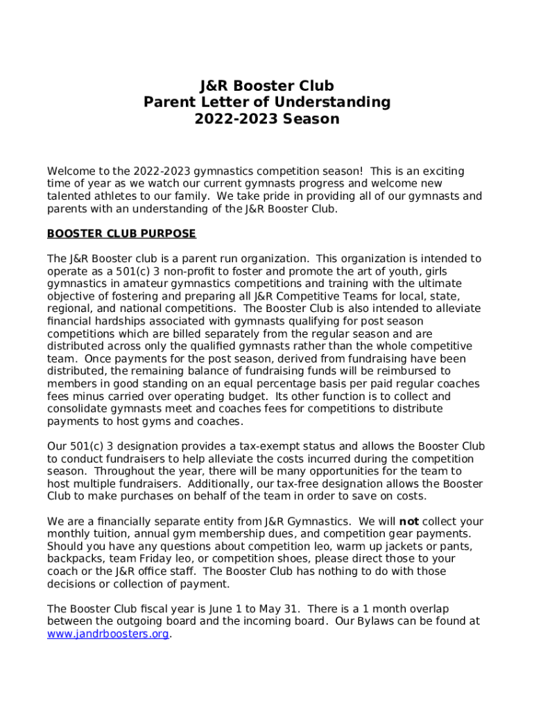 J&R Booster Club Parent Letter of Understanding 2022 ... - Ngin Doc ...