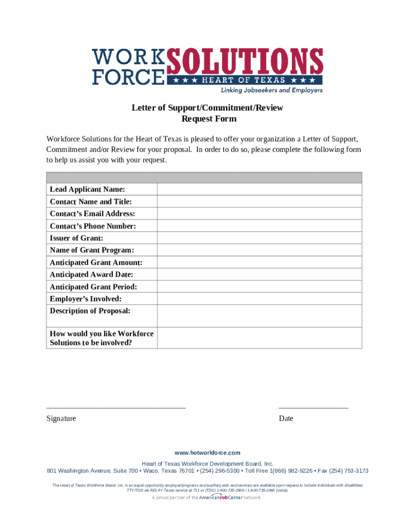 Letter of Support/Commitment/Review Request Doc Template | pdfFiller