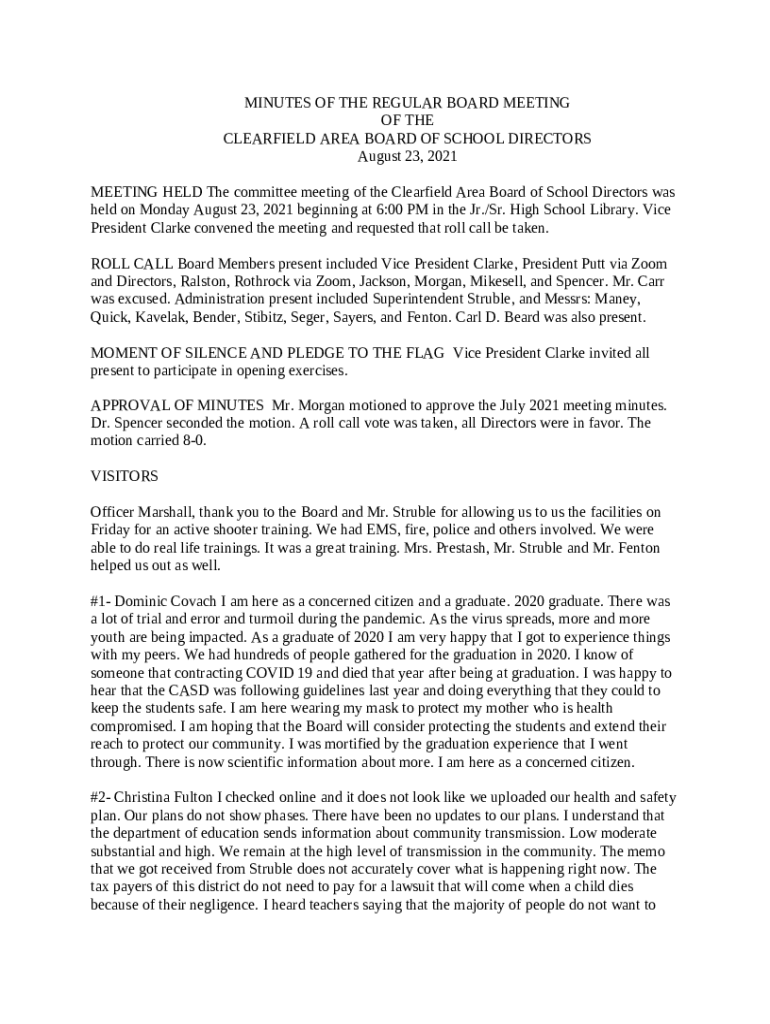 ROLL CALL Board Members present included Vice President Clarke ...