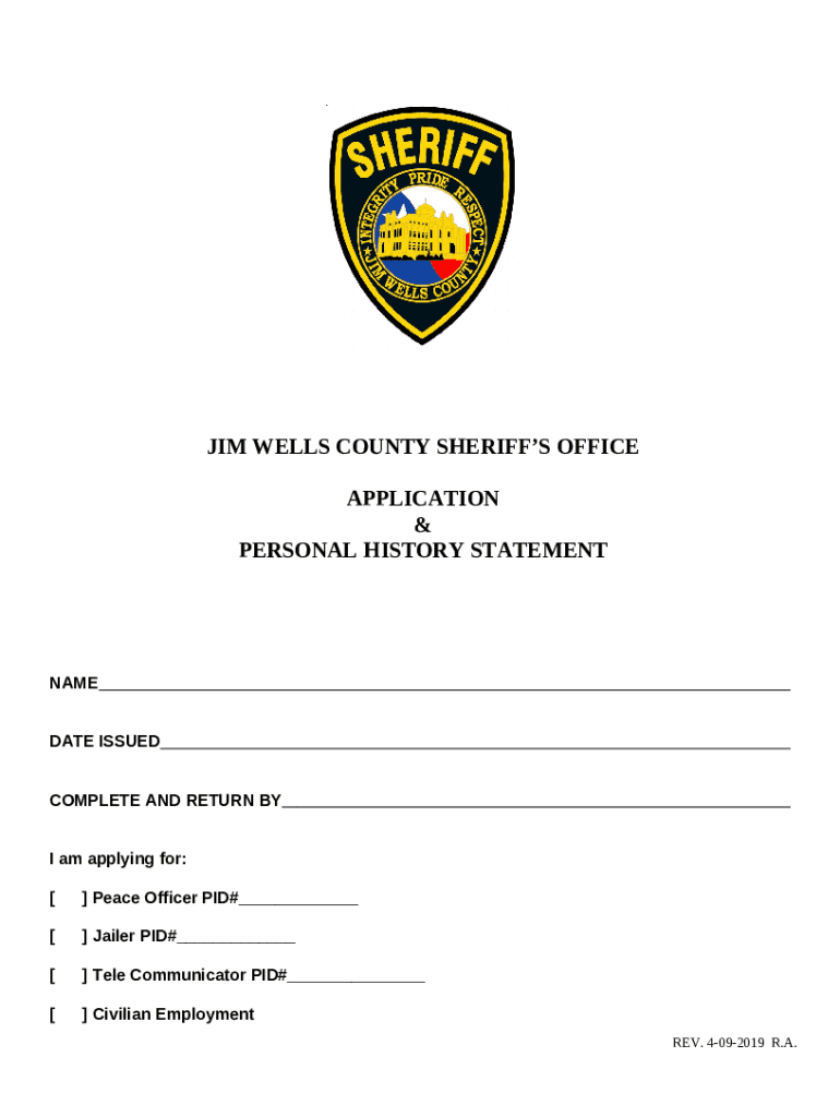 Jim Wells County Sheriff's Department Doc Template | pdfFiller