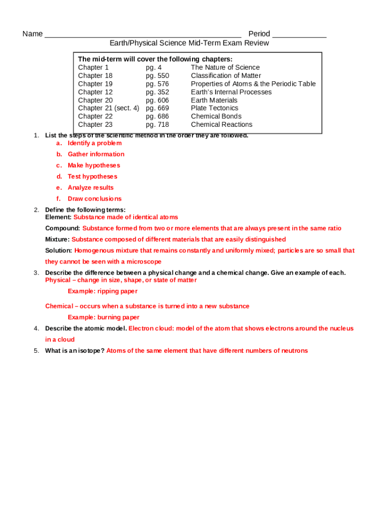 Physical Science Mid-Term Exam Review Flashcards Doc Template | pdfFiller