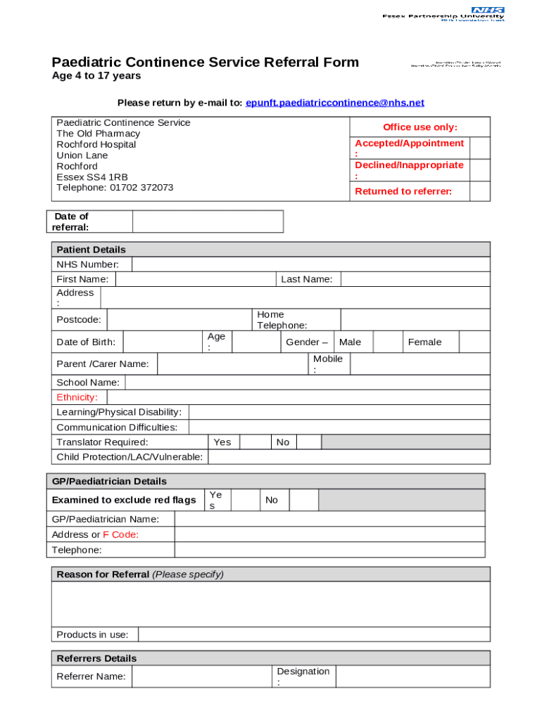 Paediatric Continence Service Referral Age 4 to 17 ... Doc Template ...