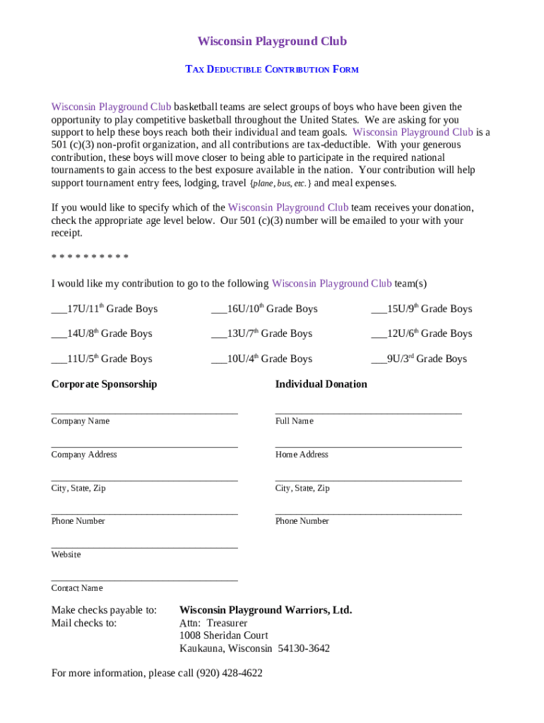 Wisconsin Playground Warriors, Ltd Doc Template | pdfFiller