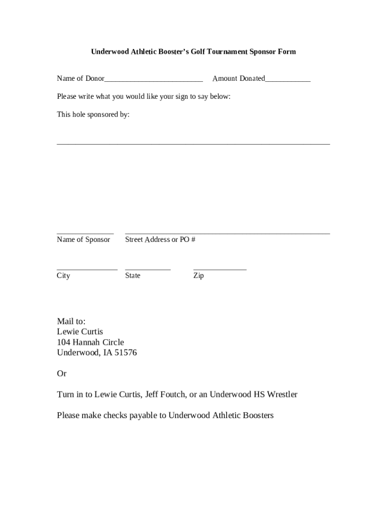 Underwood Athletic Boosters Golf Tournament Sponsor Doc Template ...