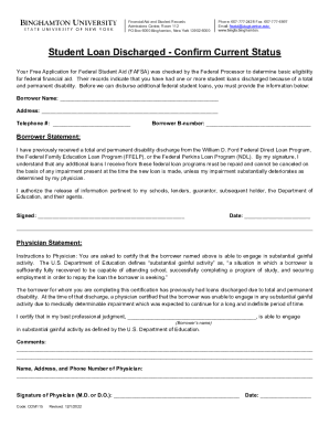 Fillable Online Student Loan Discharged - Confirm Current Status Fax ...