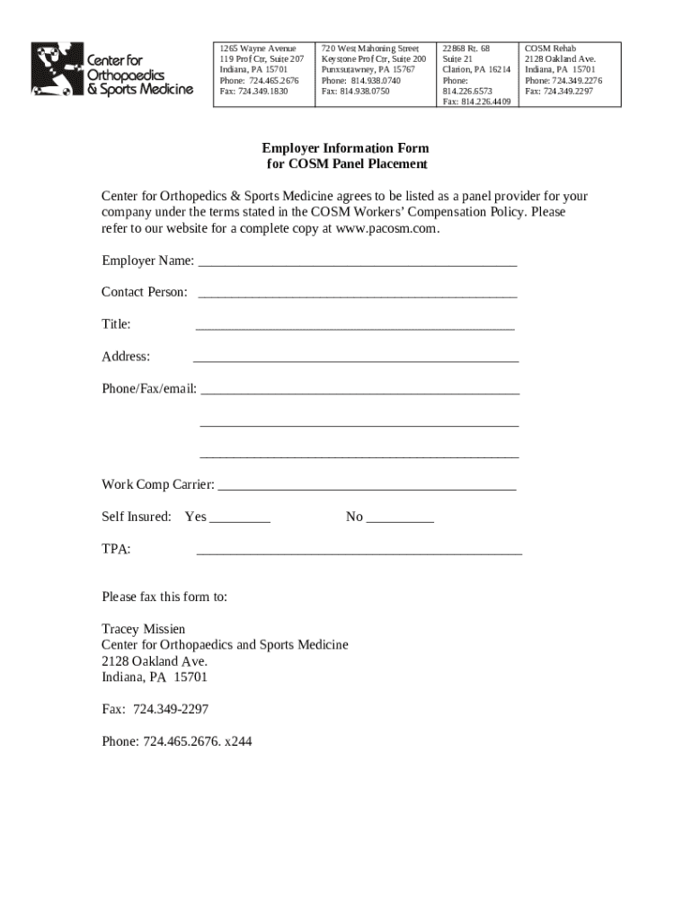 Employer Ination for Workers' Compensation Panels Doc Template | pdfFiller