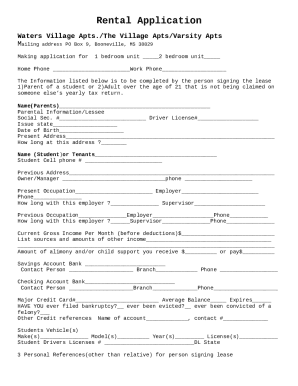 Waters Village & The Village Apartments Doc Template | pdfFiller