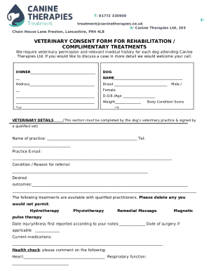 Veterinary Consent - Safe Hands Canine Massage Doc Template | pdfFiller