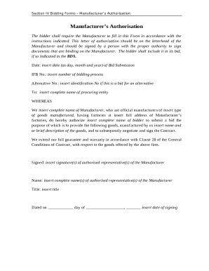 MANUFACTURER'S AUTHORIZATION Sample ... Doc Template | pdfFiller