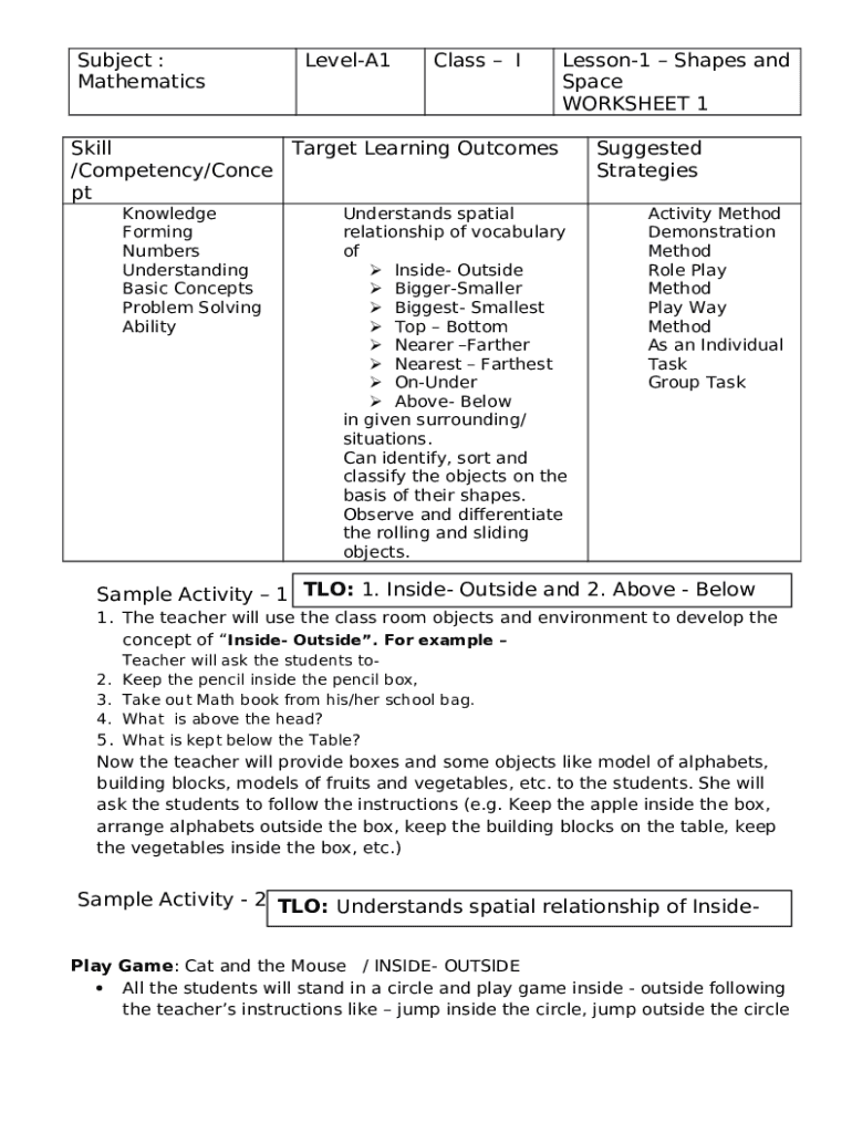 Mathematics Level-A1 Class- II Shapes and Lines Lesson- ... Doc ...