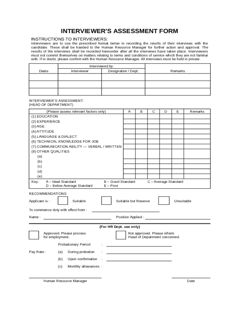 Interviewer's Assessment Doc Template | pdfFiller