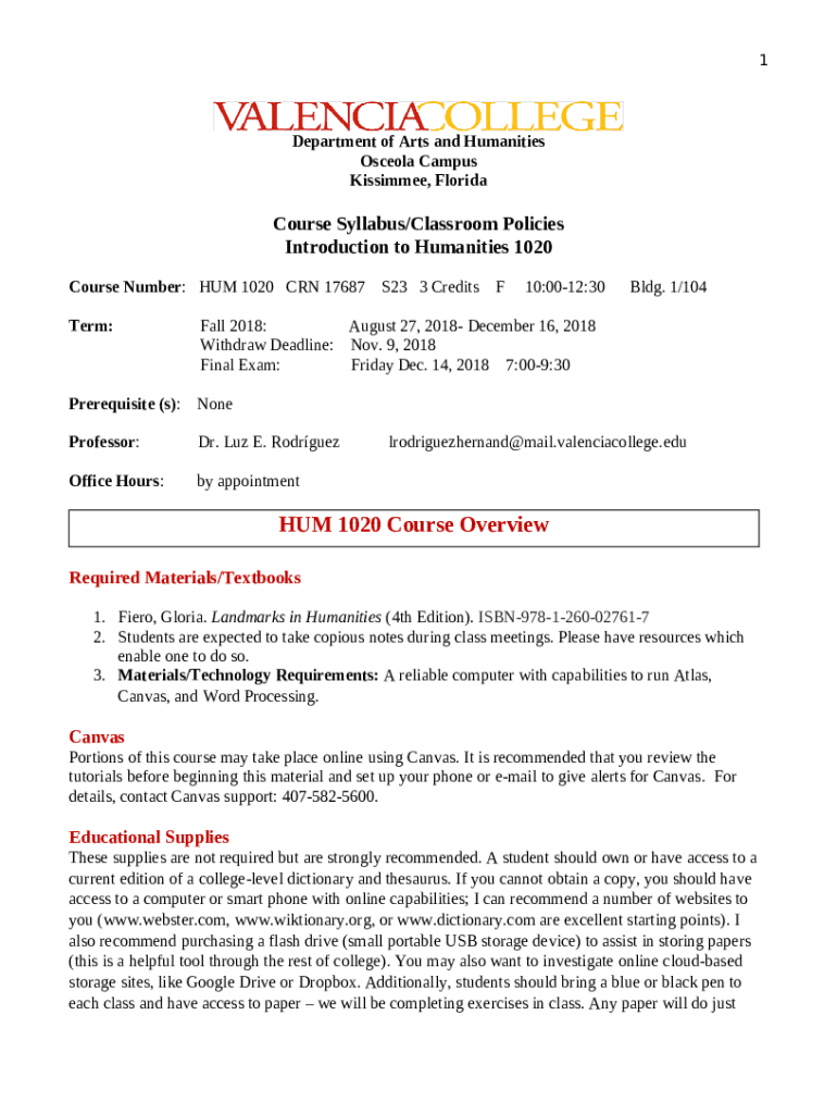 HUM 1020: Introduction to Humanities Yes I Can CRN Doc Template | pdfFiller
