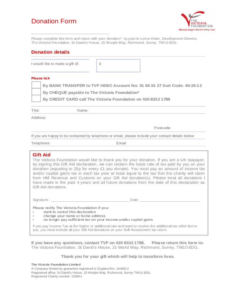 Regular Gift & Gift Aid Declaration Doc Template | pdfFiller