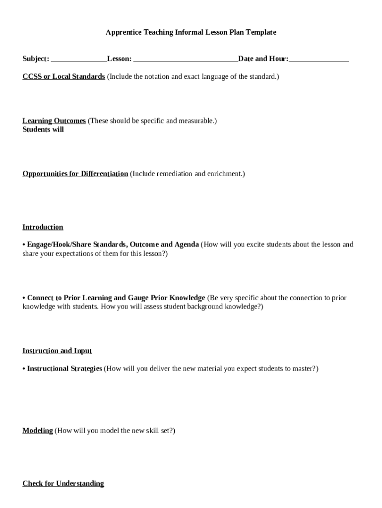 Inal Lesson Plan at - Linda Reed's Classroom Doc Template | pdfFiller