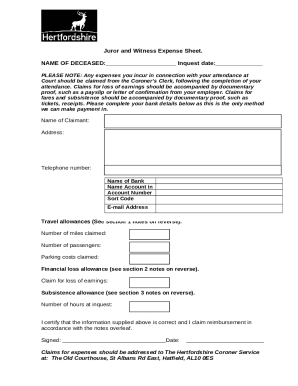 Witness Expense Claims Doc Template | pdfFiller