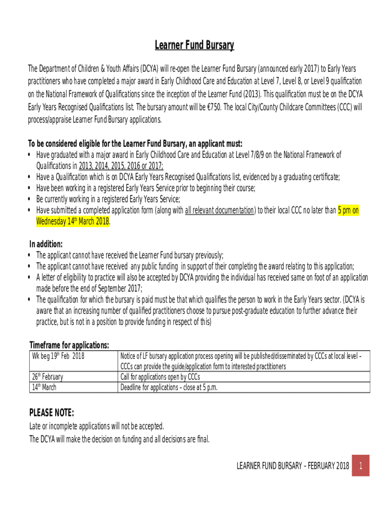 Closed for applications: Learner Fund Bursary Doc Template | pdfFiller