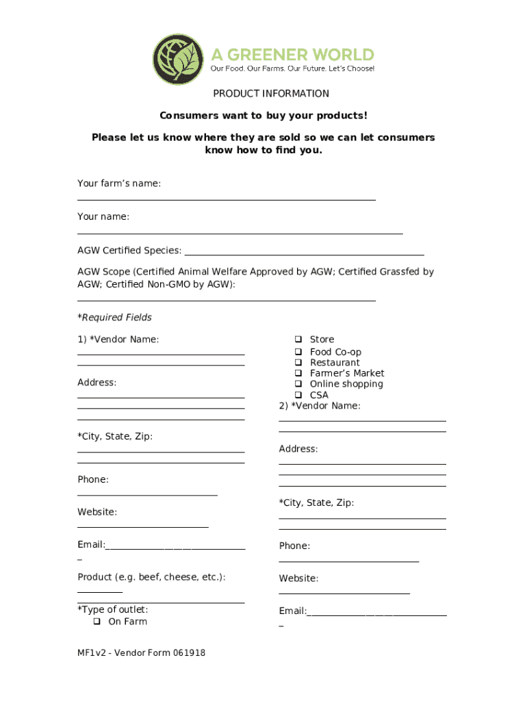 Printable Vendor . Doc Template | pdfFiller