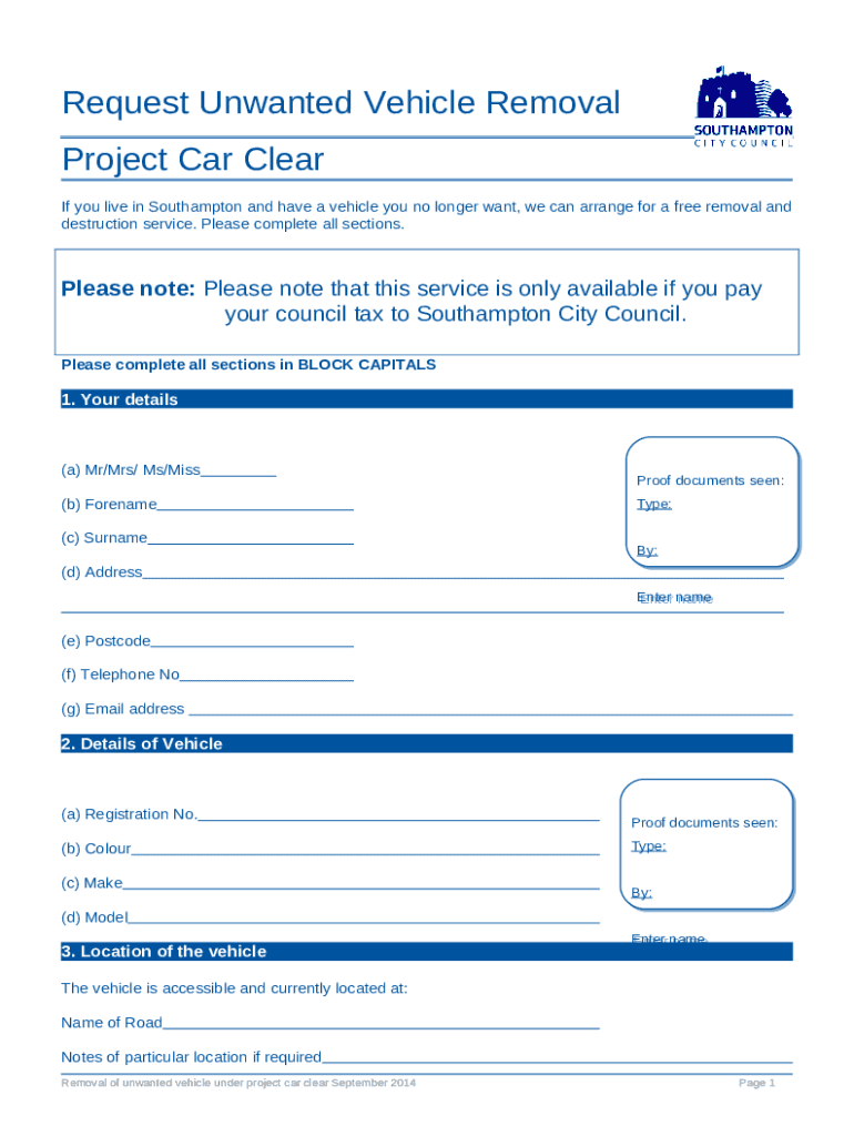Project Car Clear - Request Unwanted Vehicle Removal Doc Template ...