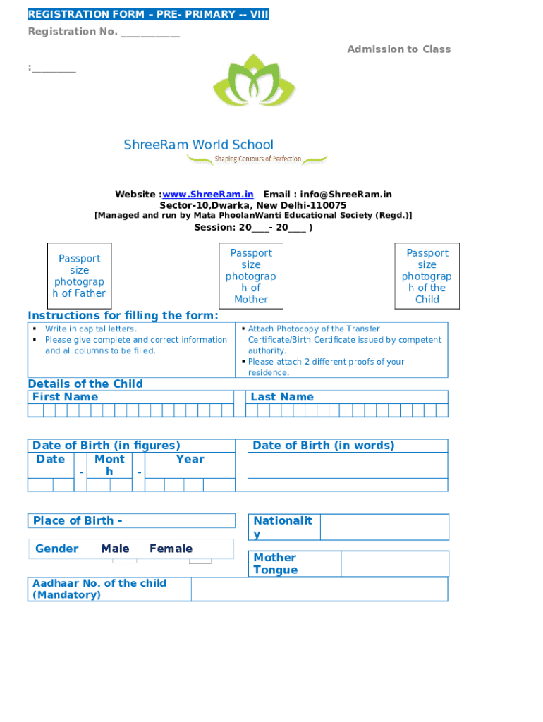 Registration - Pre Primary Doc Template | pdfFiller