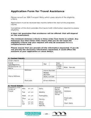 Application for Travel Assistance Doc Template | pdfFiller