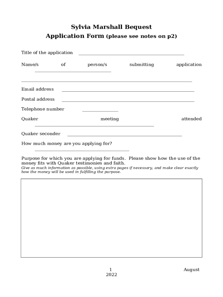 Sylvia Marshall Bequest Application (please ... Doc Template | pdfFiller