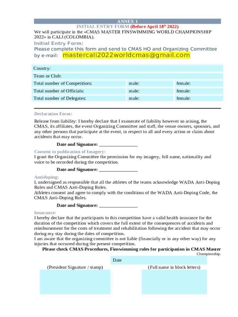 enclosure 1 preliminary entry Doc Template | pdfFiller