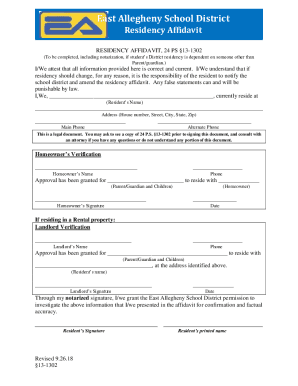 Fillable Online Affidavit for School Enrollment (24 P.S. 13-1302 ...
