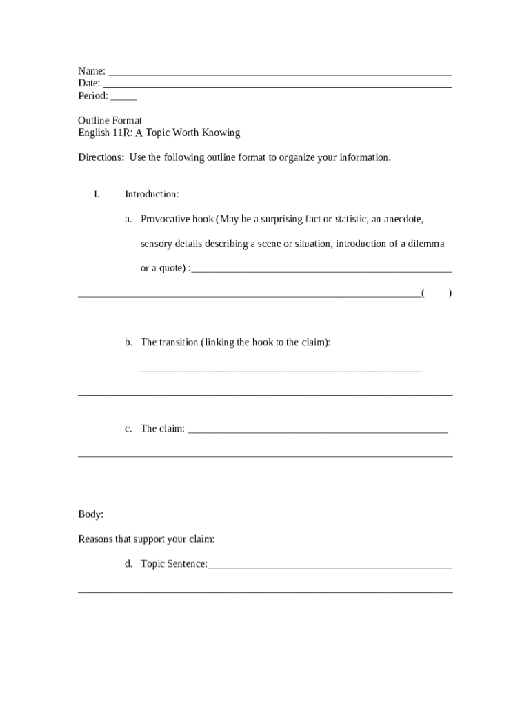 English 11R Outline Template - Blank Fillable Template | Fill Out ...