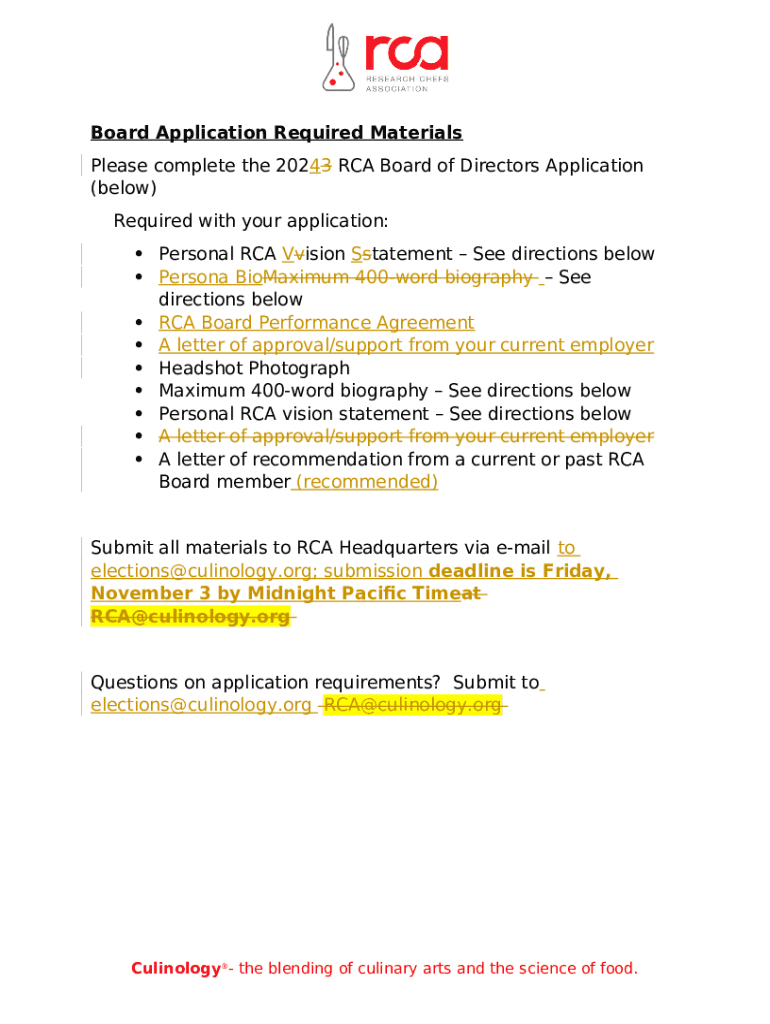 RCA Board of Directors Application ... Doc Template | pdfFiller