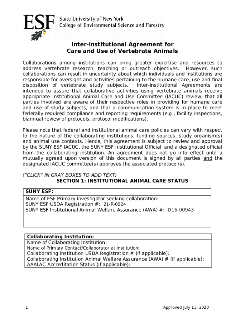 IACUC Inter-Institutional Agreement Doc Template | pdfFiller