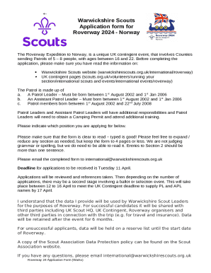 Warwickshire Scouts Application for Roverway 2024 - warwickshirescouts org Doc Template | pdfFiller