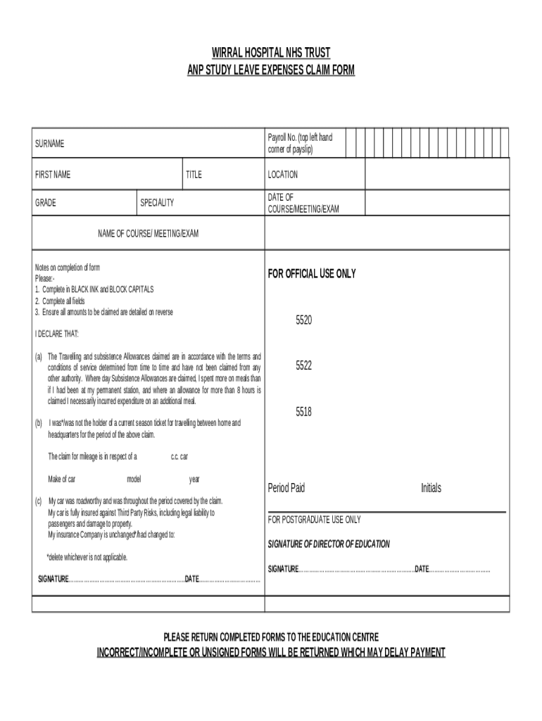 STUDY LEAVE EXPENSES CLAIM Doc Template | pdfFiller
