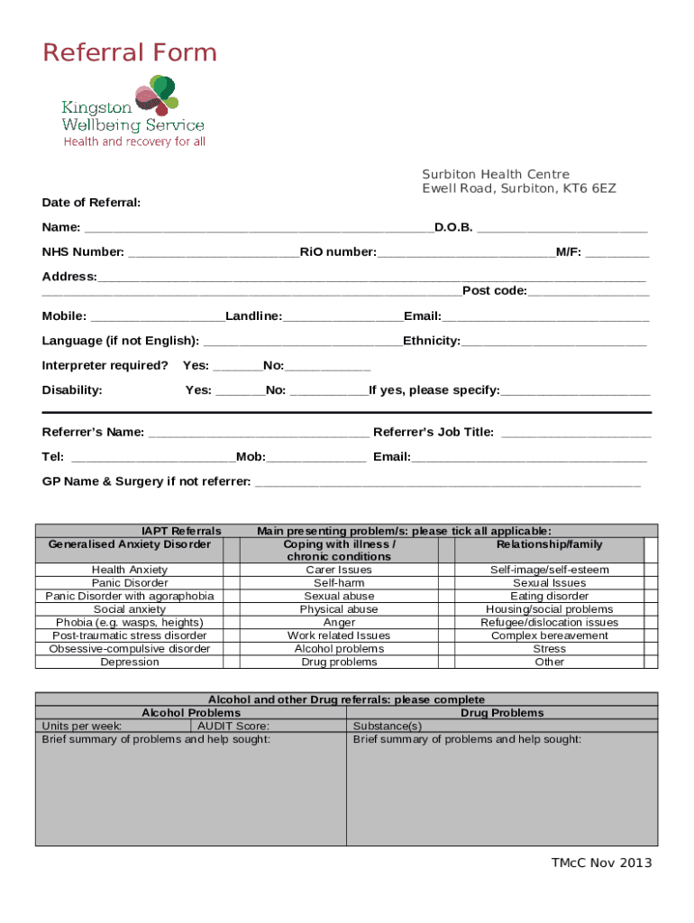 Speech Language Pathology Outpatient Referral Doc Template | pdfFiller
