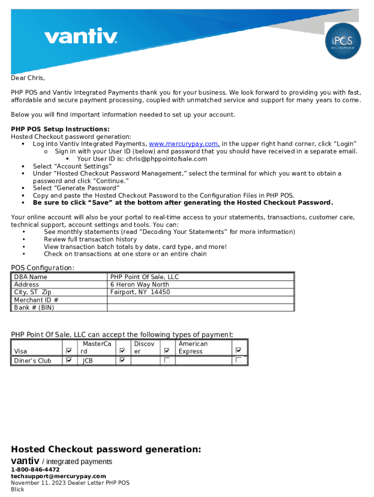 Process payments with Vantiv triPOS - DEAR Support Doc Template | pdfFiller