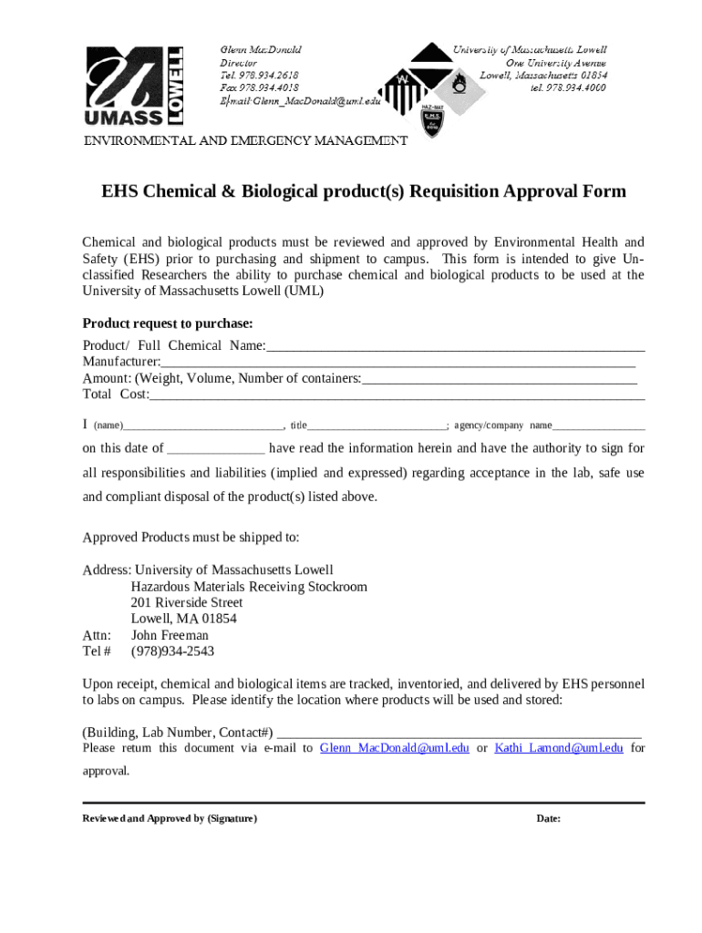 EHS Chemical Biological Transfer Approval Doc Template | pdfFiller