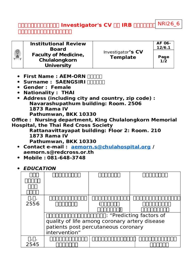 Institutional Review Board CV - Ohio Department of Health Doc Template ...
