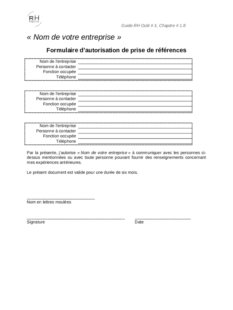ulaire d'autorisation de prise de rfrences Doc Template | pdfFiller